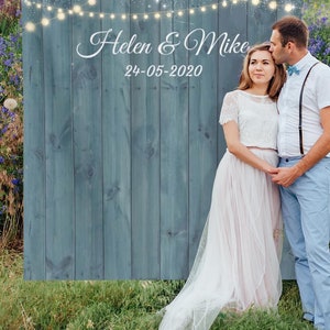 Dusty Blue Wedding Backdrop for Reception Cascading Lights Banner Slate ...