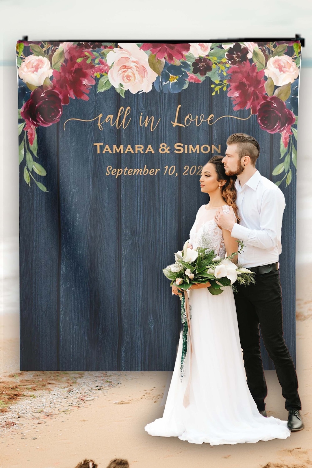 Fall in Love Wedding Backdrop | Navy Burgundy Rustic Fall Backdrop ...