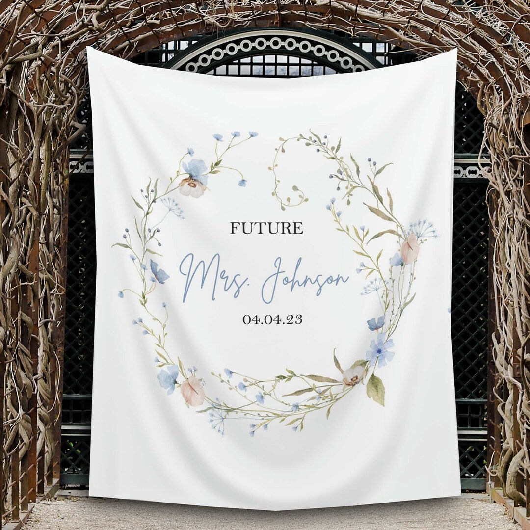 Blue Wildflower Future Mrs Backdrop Spring Flowers Wreath Bridal Shower ...