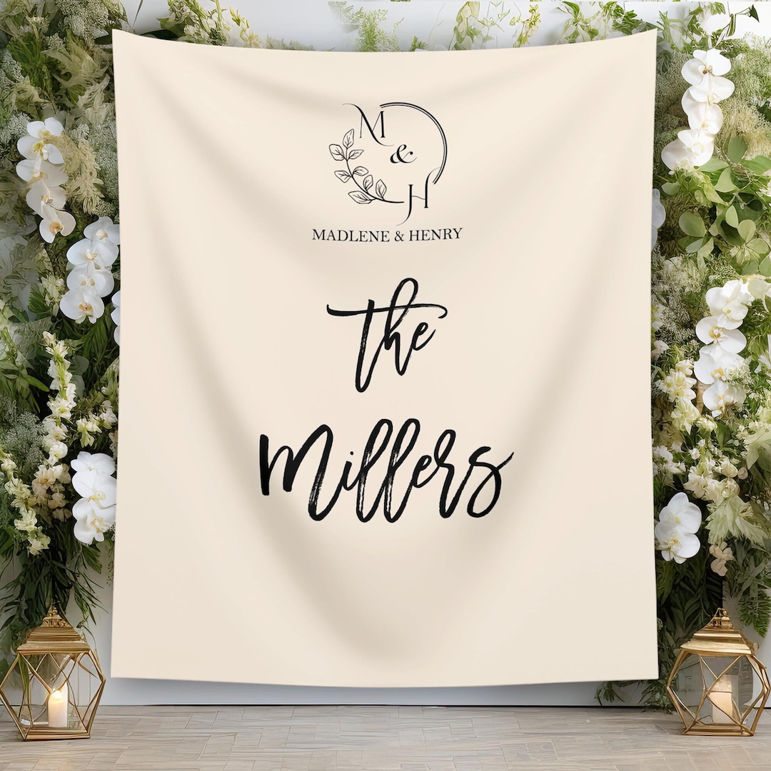 Wedding Logo Banner Boho Last Name Wedding Photo Backdrop Engagement ...