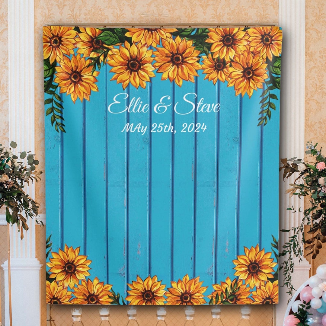 Turquoise Sunflower Wedding Backdrop Malibu Sunflower Banner Autumn ...