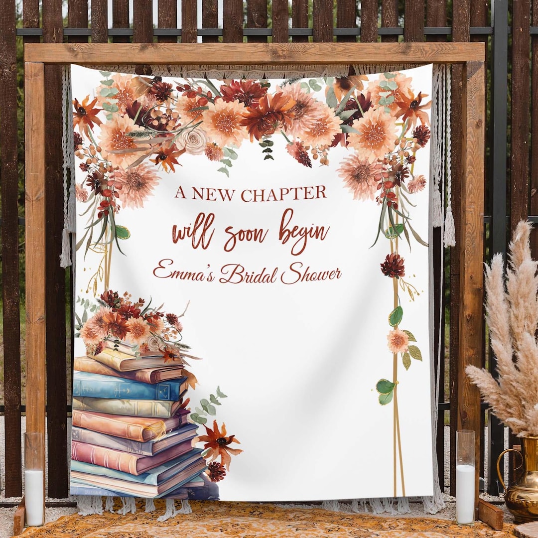 Boho Book Themed Bridal Shower Backdrop A New Chapter Wedding Shower ...
