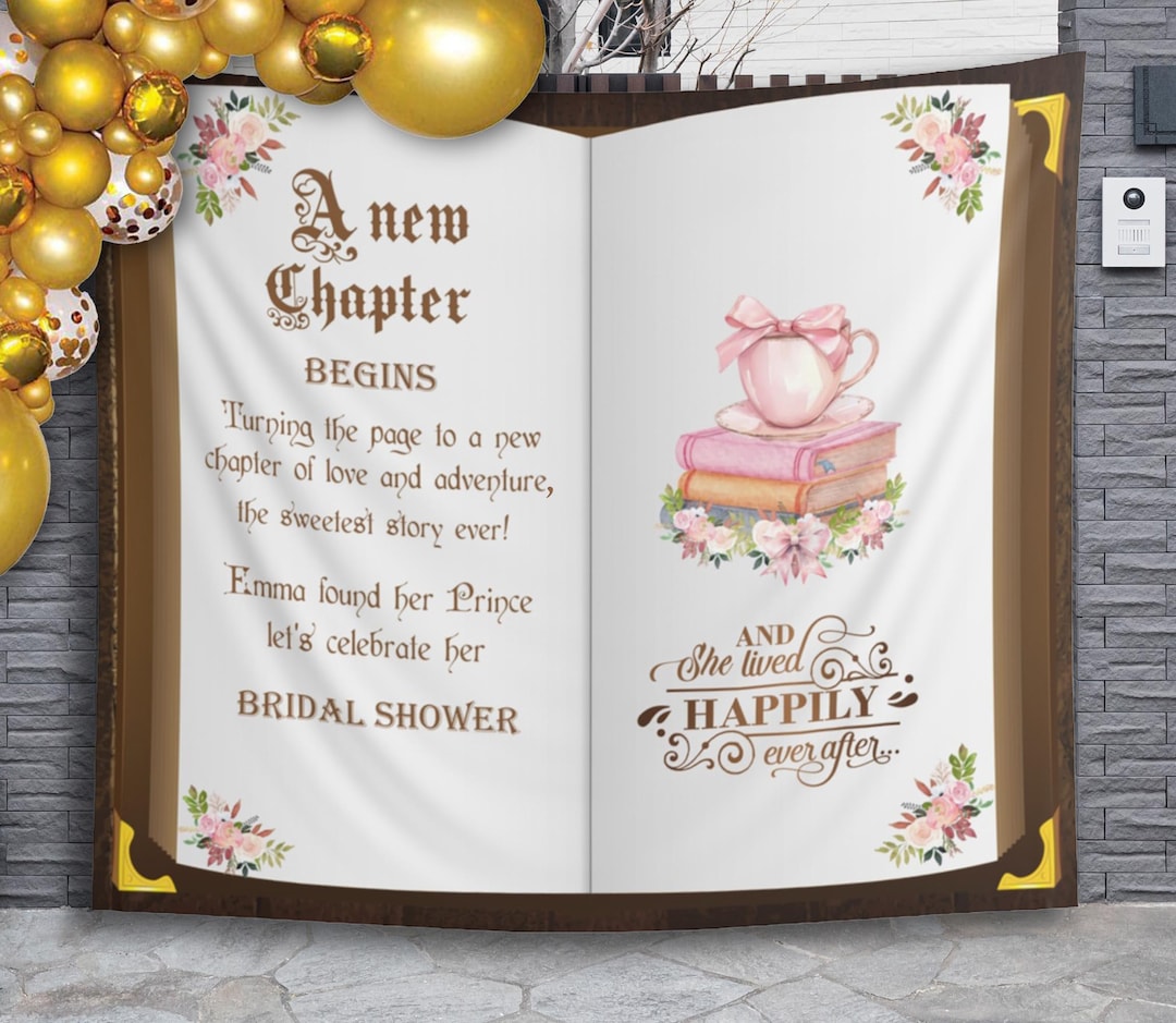 Book Theme Bridal Shower Backdrop, A New Chapter Begins Bridal Shower ...