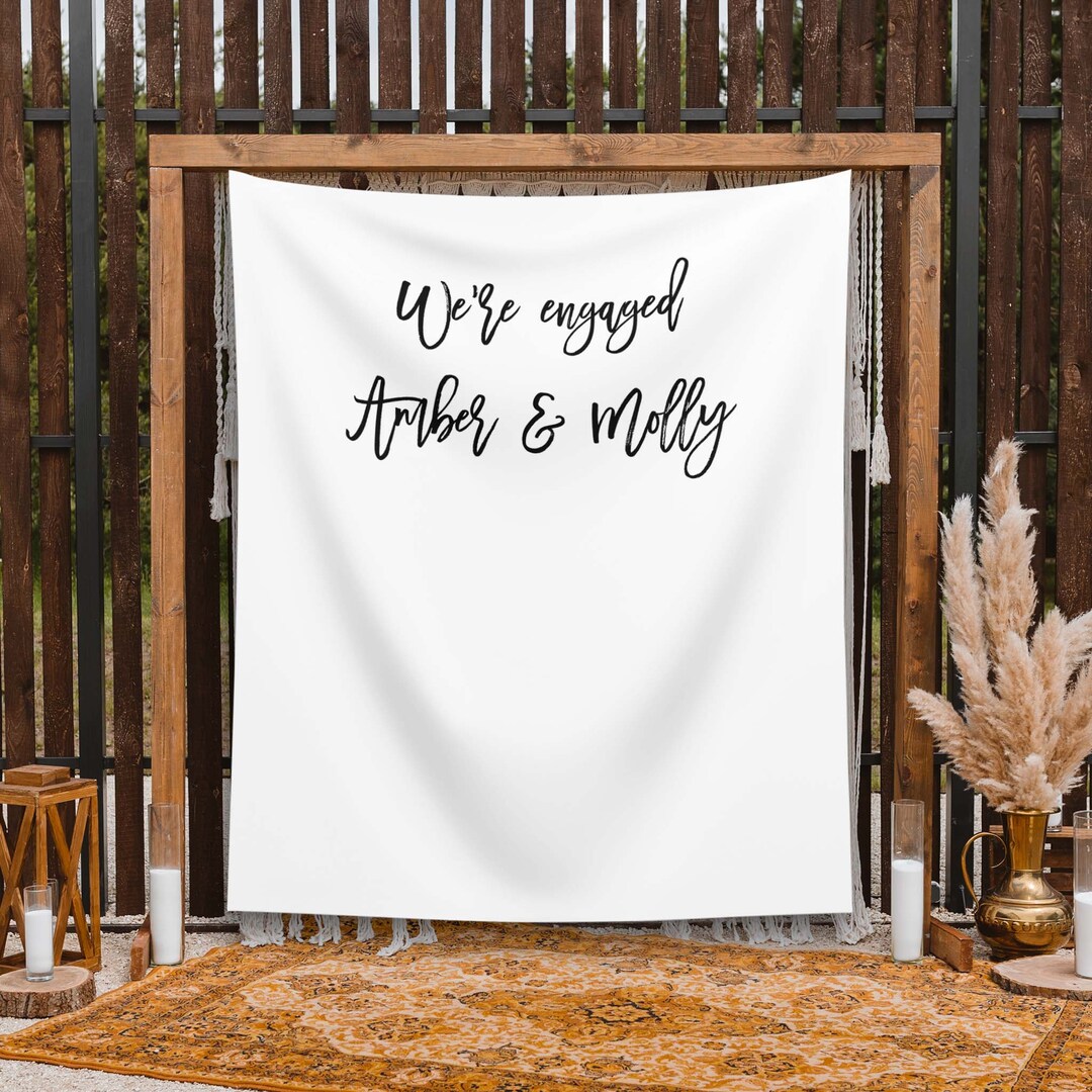 We Are Engaged Party Backdrop Wedding Shower Banner Simple Engagement ...