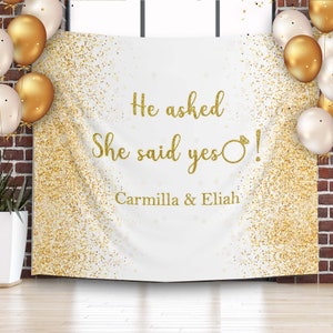 Proposal Decoration Gold Glitter Engagement Backdrop She Said Yes ...