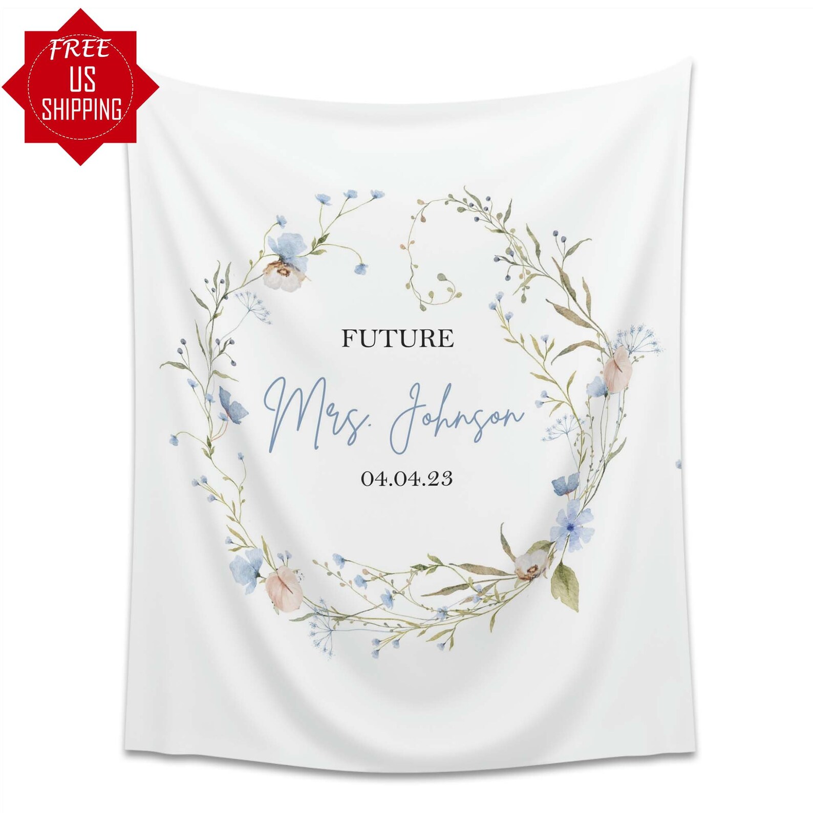 Blue Wildflower Future Mrs Backdrop Spring Flowers Wreath Bridal Shower ...