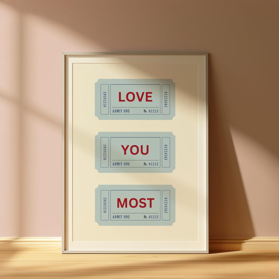 Retro Love Ticket Wall Art, Love You Most, Retro Wall Art, Trendy Love ...