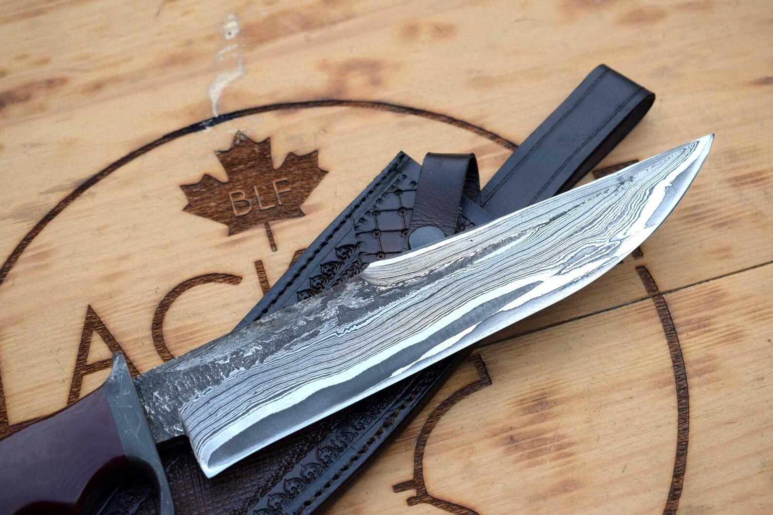 Hand Forged San Mai Steel Bowie Knife, Micarta Handle, Leather Sheath ...