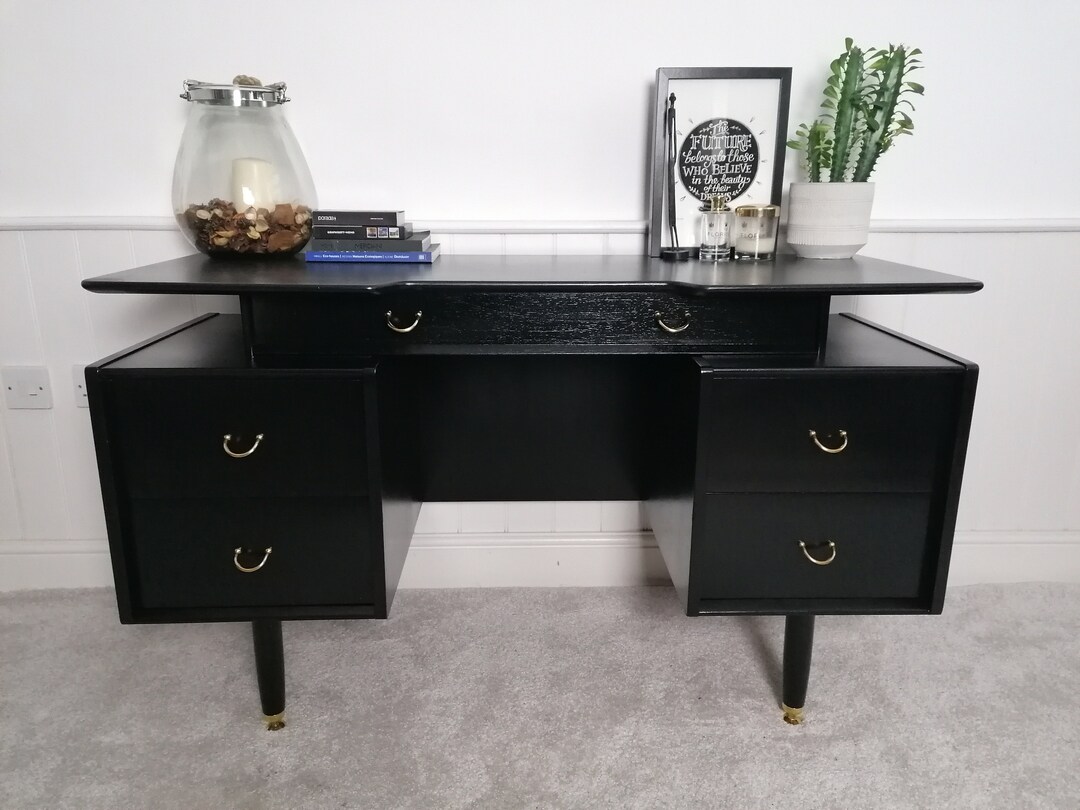 Dressing Table Upcycled Painted Desk G Plan Black and Gold - Etsy UK