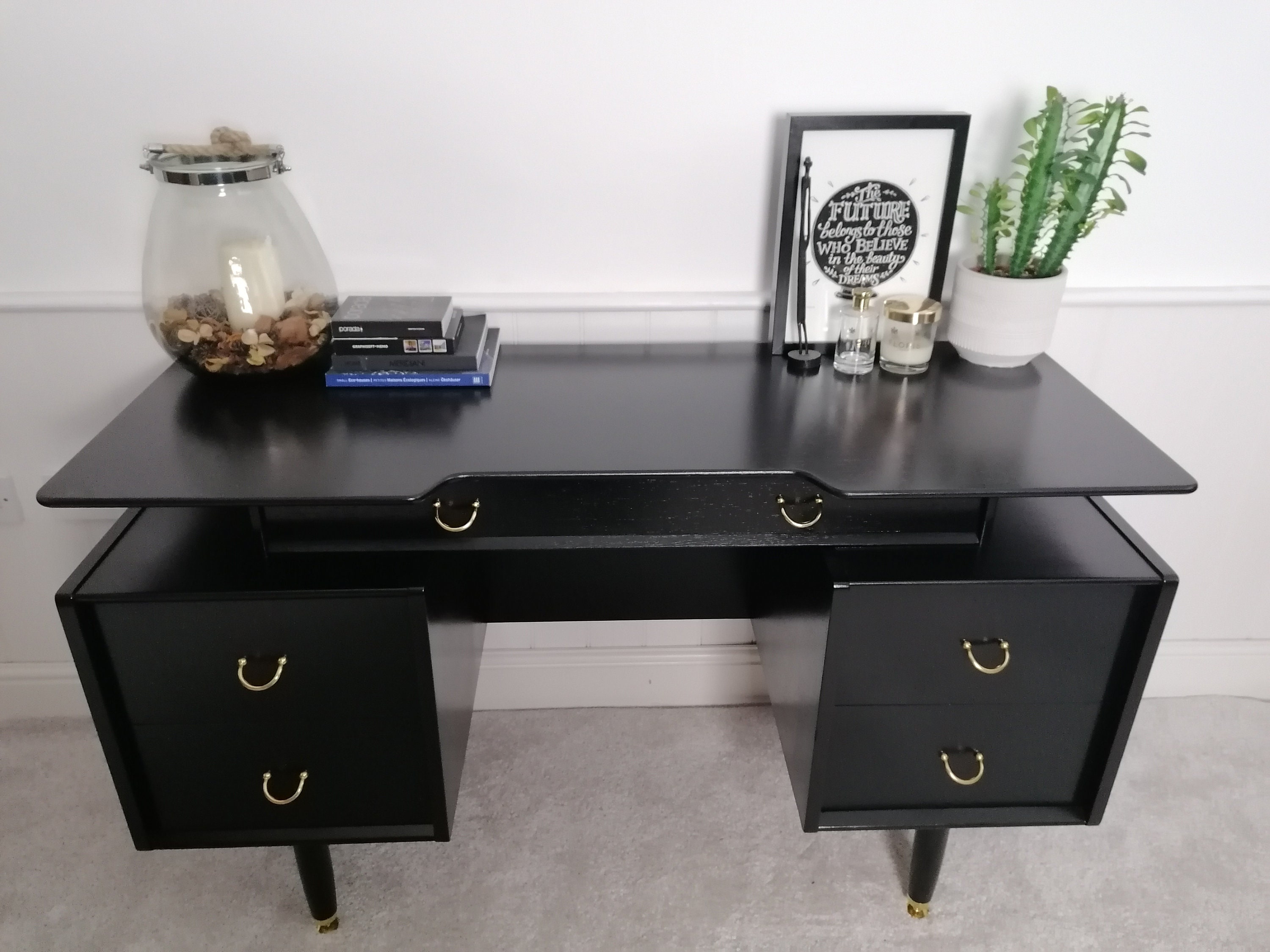 Dressing Table Upcycled Painted Desk G Plan Black and Gold Etsy