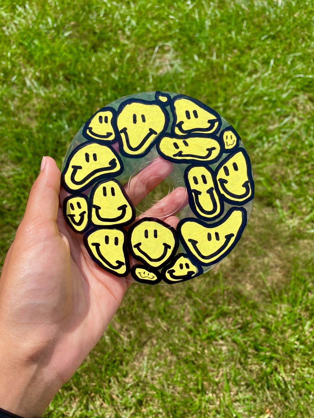 Hand Painted Cd Wall Art Melting Smiley Face Cd Wall Decor Aesthetic ...