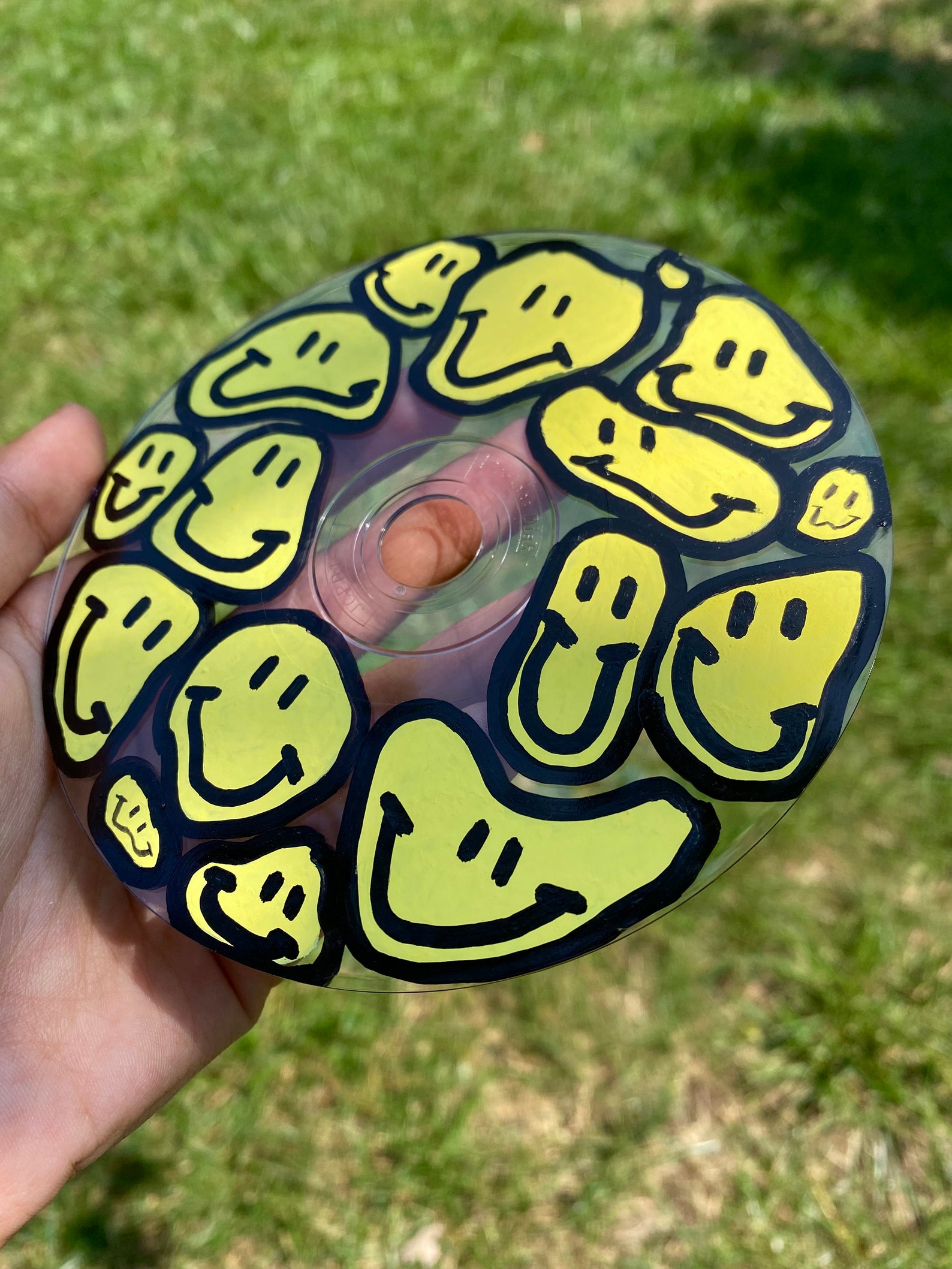 Hand Painted Cd Wall Art Melting Smiley Face Cd Wall Decor Aesthetic ...