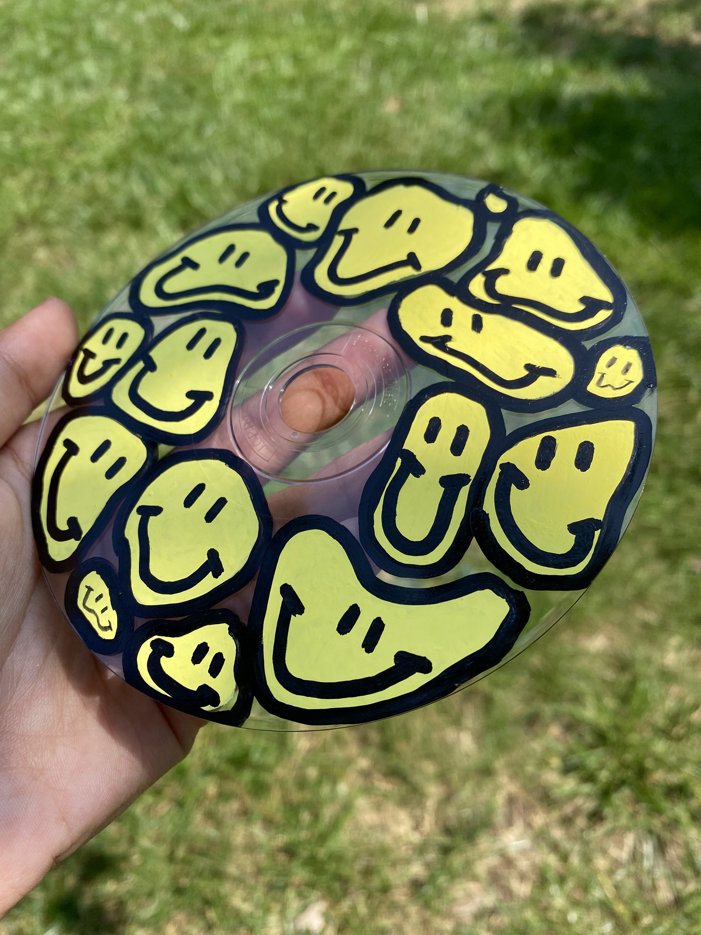 Hand Painted Cd Wall Art Melting Smiley Face Cd Wall Decor Aesthetic ...