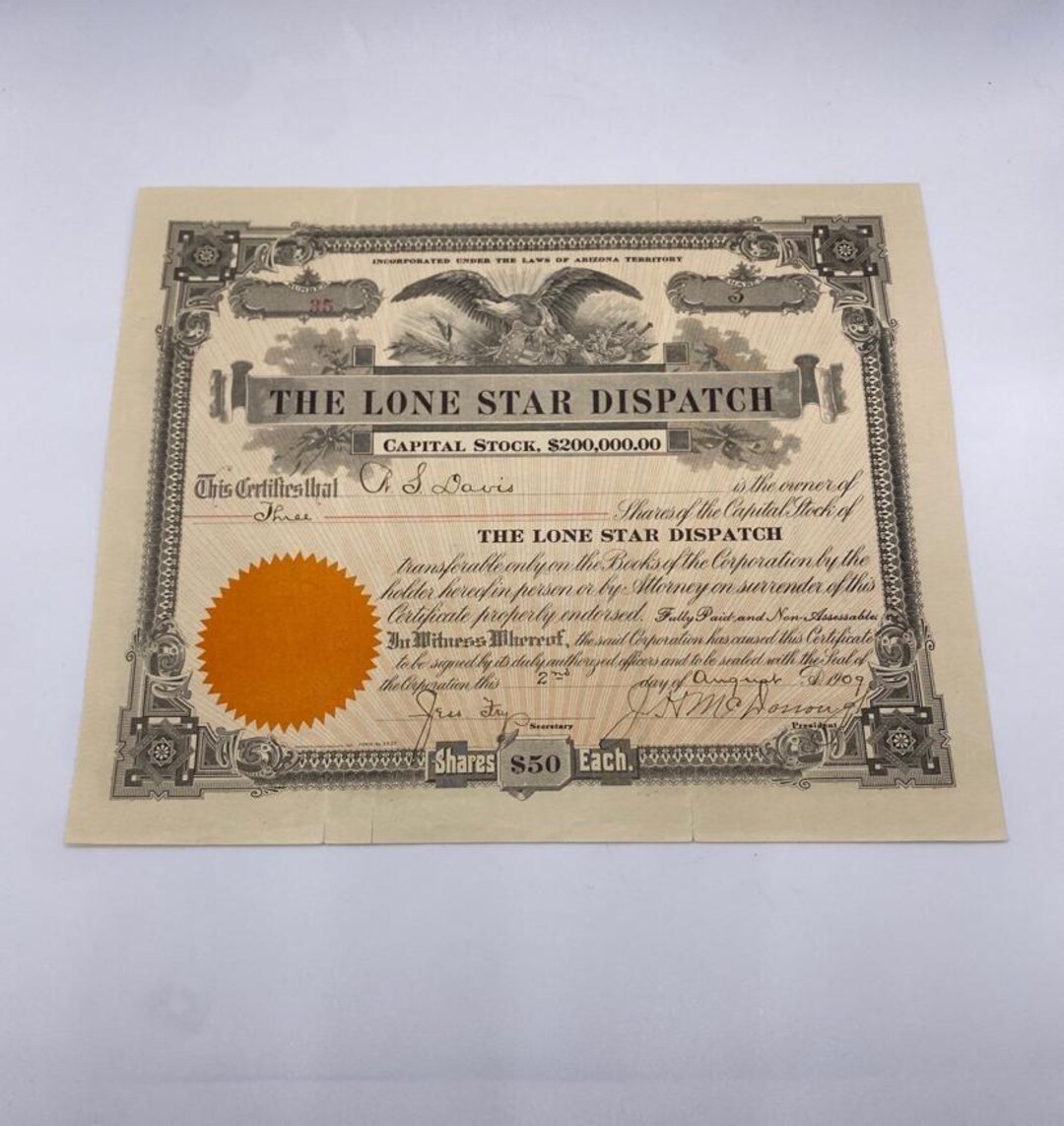 Antique | Stock Certificate | 1909 - Etsy