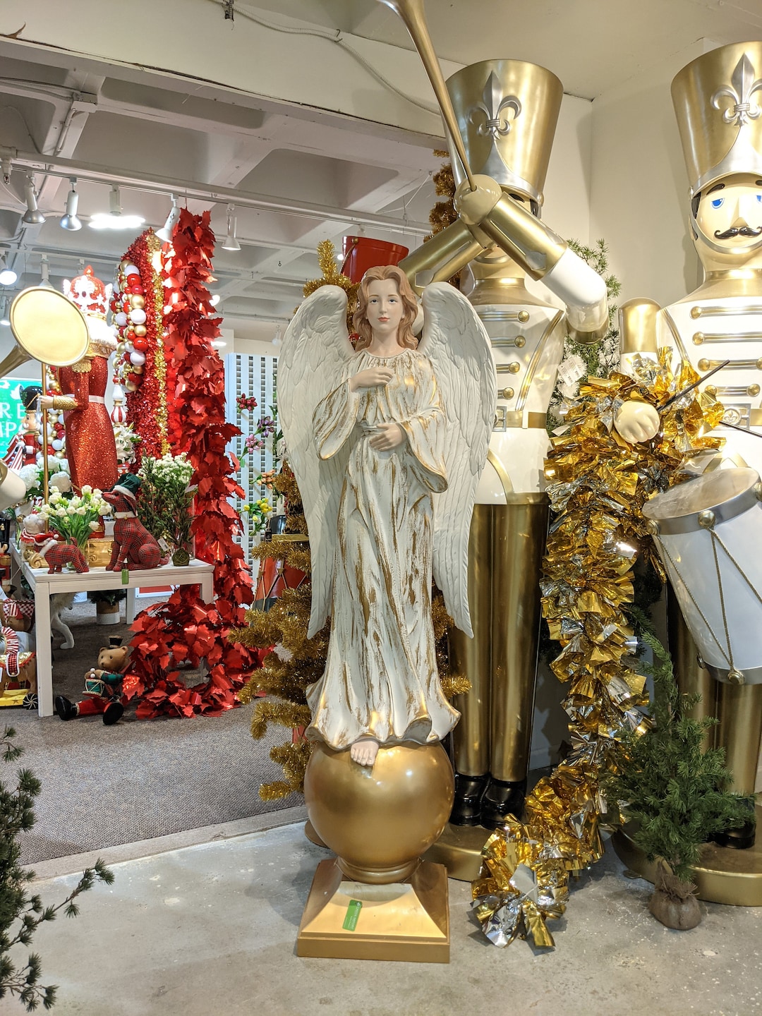 78" Life Size Christmas Holiday Statue White Gold Resin Angel on Ball ...