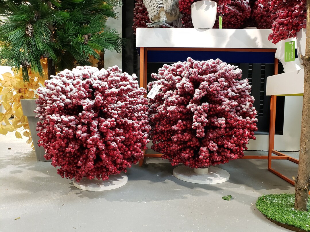 Red Berry Ball W/ Snow Christmas Topiary 18", 2 PC Pack - Etsy