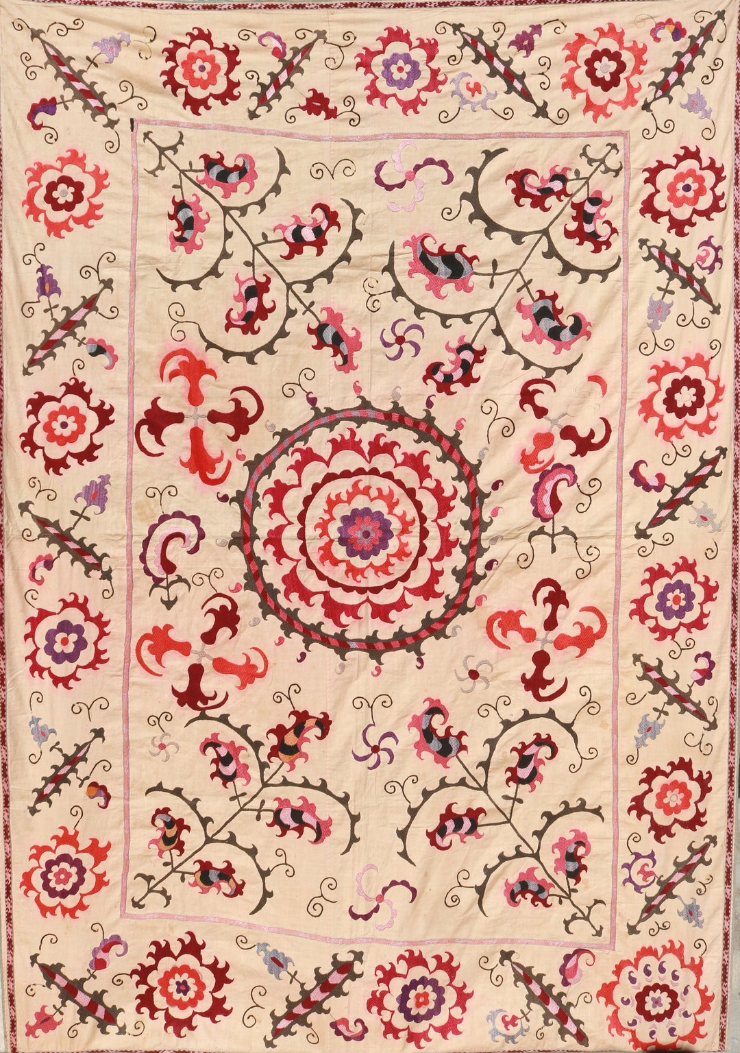 Suzani Vintage Boho Wall Decor, Uzbek Handmade Silk Embroidery, Suzani ...