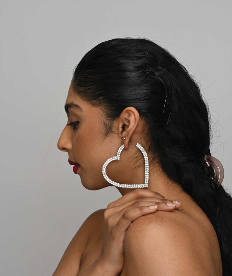 8CM Luxury Heart Shaped Rhinestone Statement Hoop Earrings - Etsy