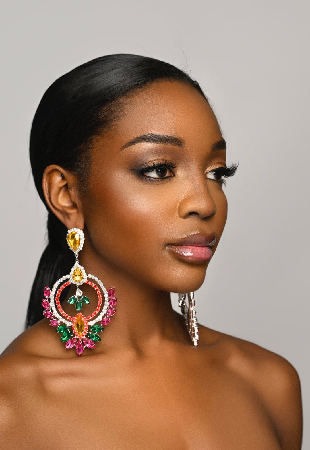 Long Multicolour Rhinestone Statement Dangle Earrings - Etsy