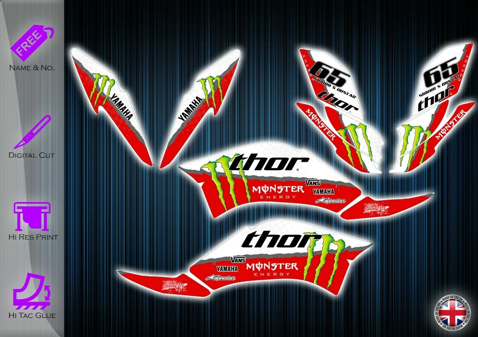 Yamaha raptor 250 stickers graphics kit decals yfm 250 atv | Etsy