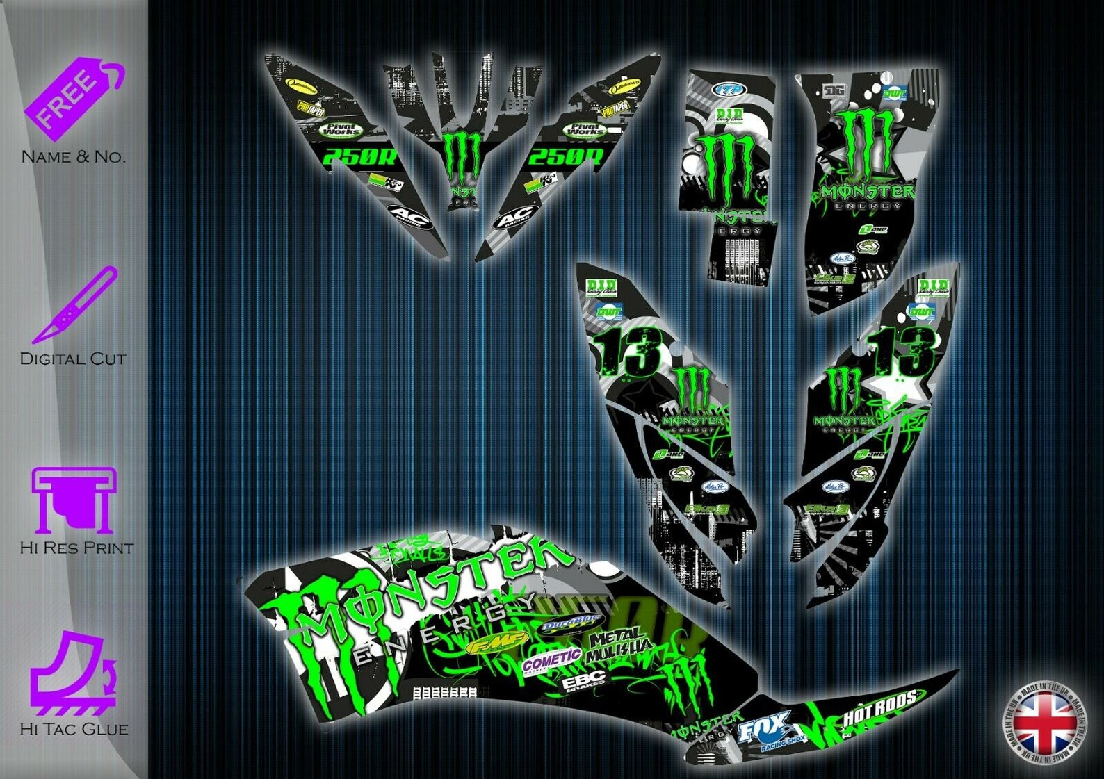 Yamaha Raptor 250 Stickers Graphics Kit Decals Yfm 250 Atv Graphics Kit ...