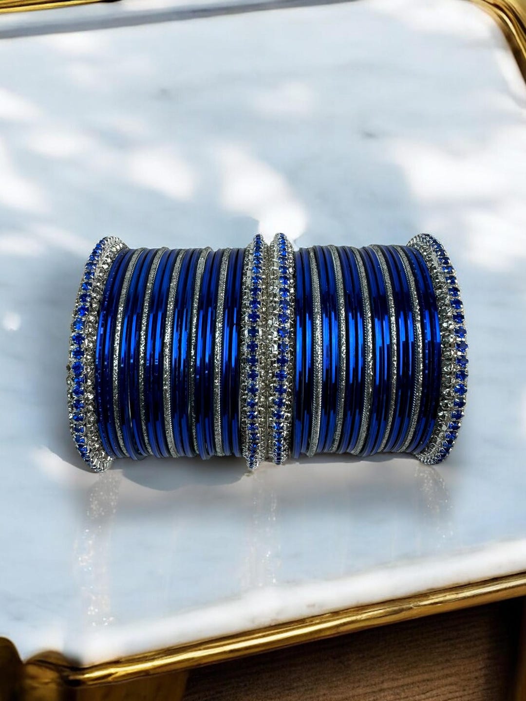 Chain Churi Royal Blue + Silver Crystal Bangle Set - Indian Jewellery ...