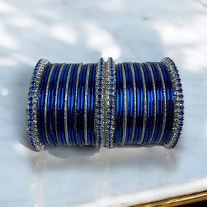 Chain Churi Royal Blue + Silver Crystal Bangle Set - Indian Jewellery ...