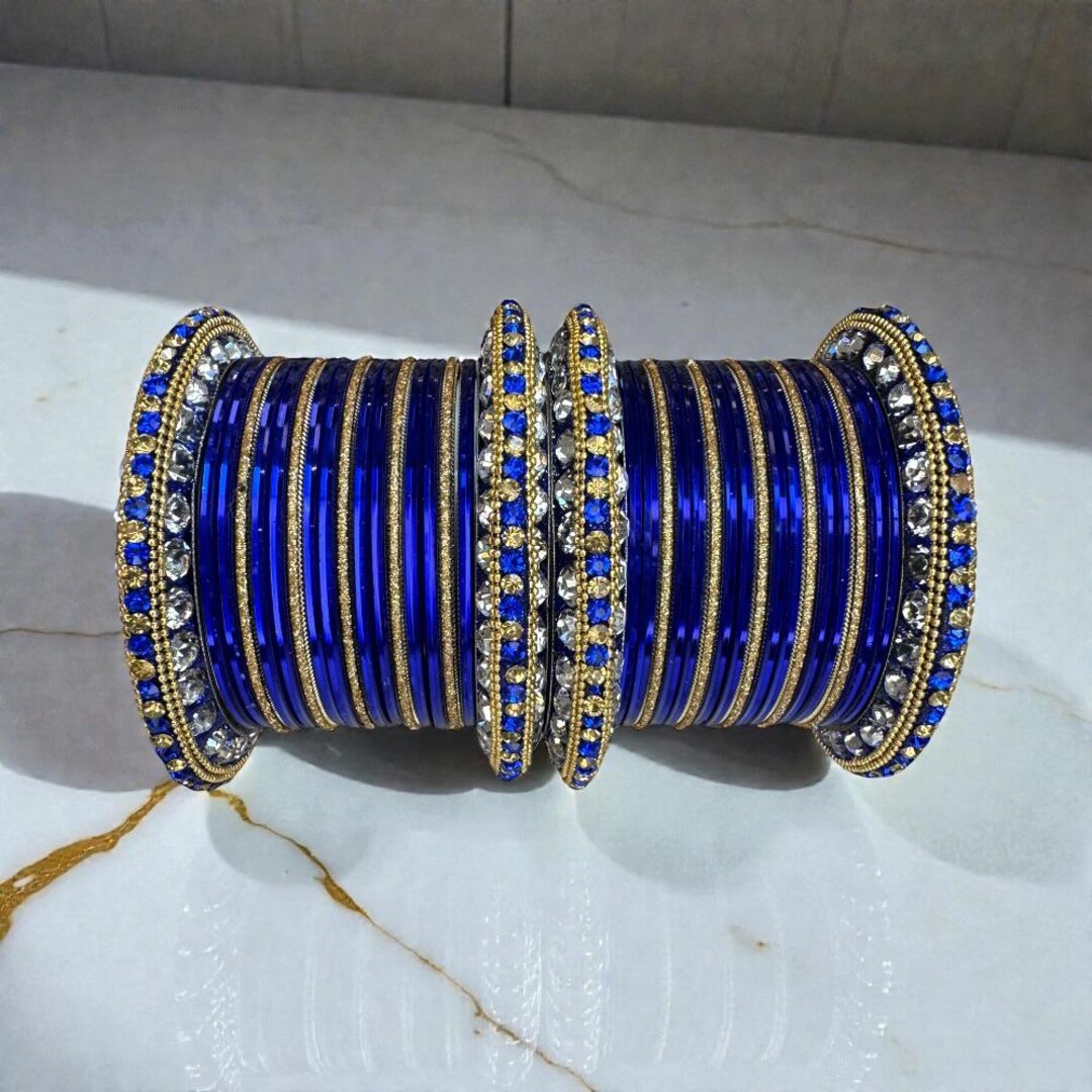 Royal Blue Churi Bangle Set Indian Pakistani Bridal Jewelry Modern ...