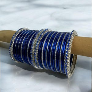 Chain Churi Royal Blue + Silver Crystal Bangle Set - Indian Jewellery ...