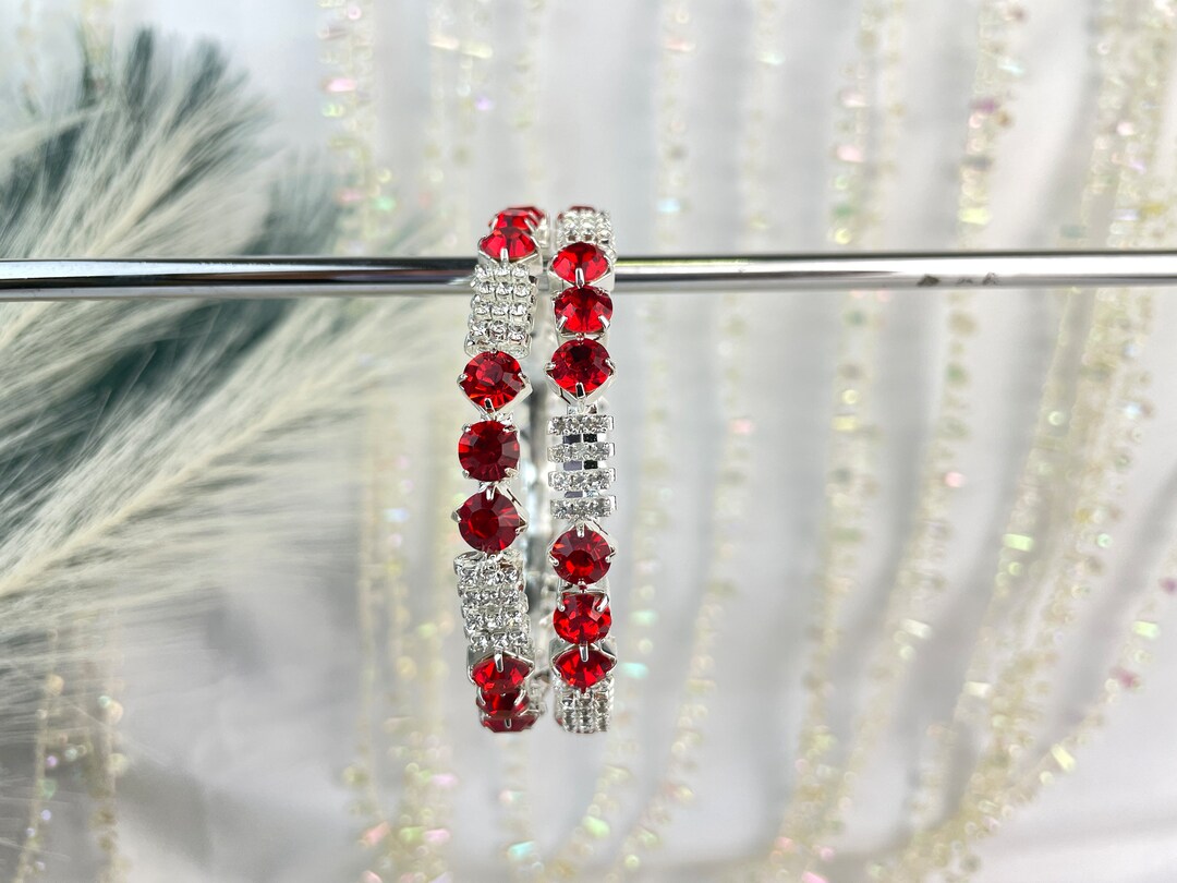 Crystal Red and Silver Kara Set of 2 - Indian Jewellery - Etsy