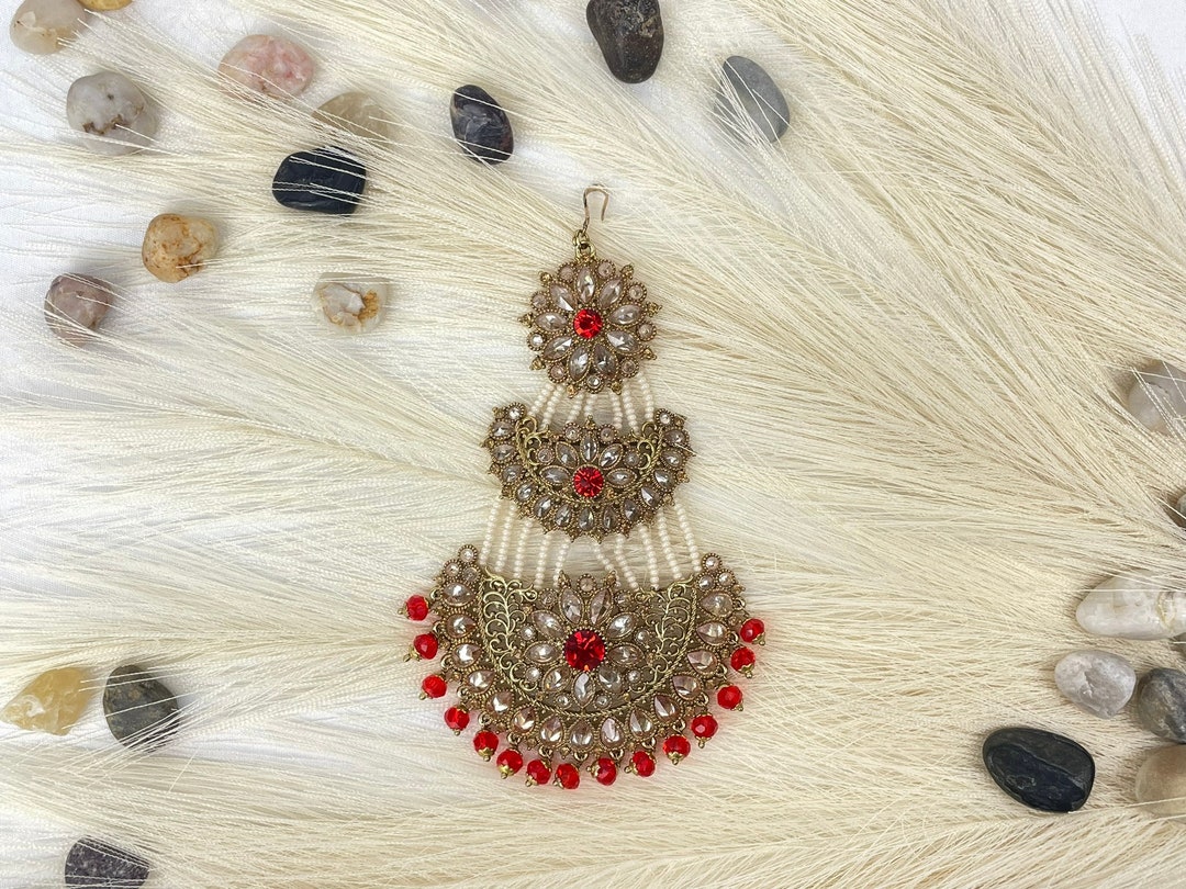 Red and Gold Tiered Pasa/ Jhumar Indian Jewellery - Etsy