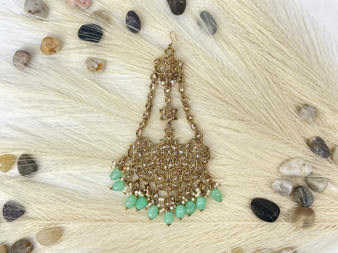 Mint and Gold Beaded Pasa/ Jhumar - Indian Jewellery - Etsy