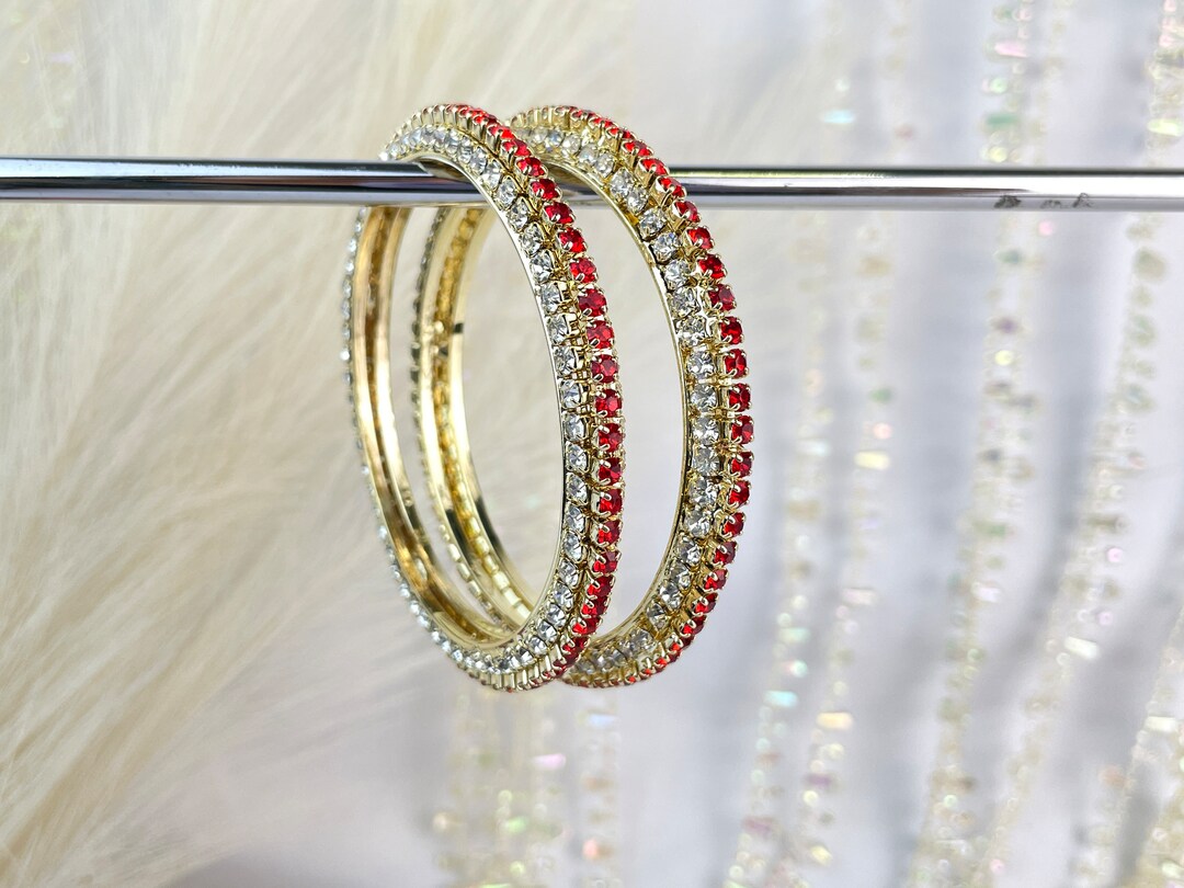Red Crystal Pointed Kara Set of 2 - Indian Jewellery - Etsy