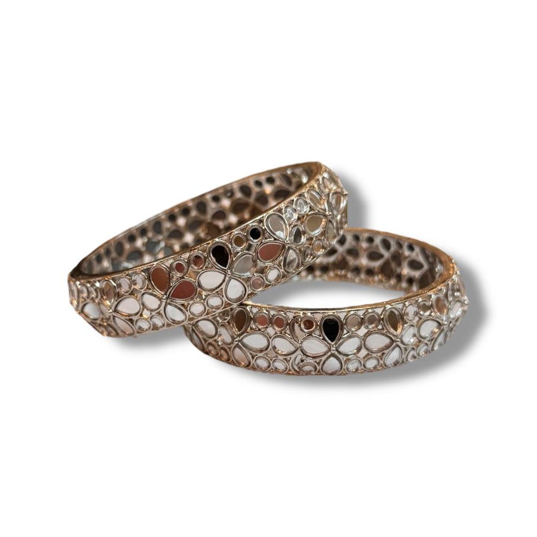 Mirror Kara Bangle Antique Silver Options Indian Pakistani Jewelry ...