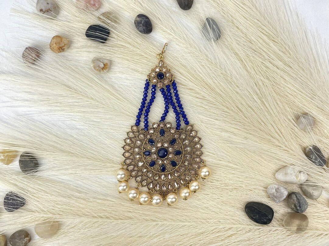 Rounded Royal Blue and Cream Pasa/ Jhumar - Indian Jewellery - Etsy