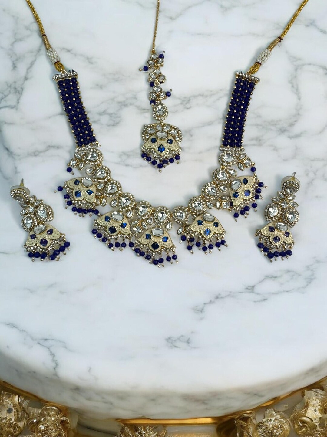 Royal Blue Gulabi Rajwada Meenakari Jewellery Set- Kundun Style Double ...