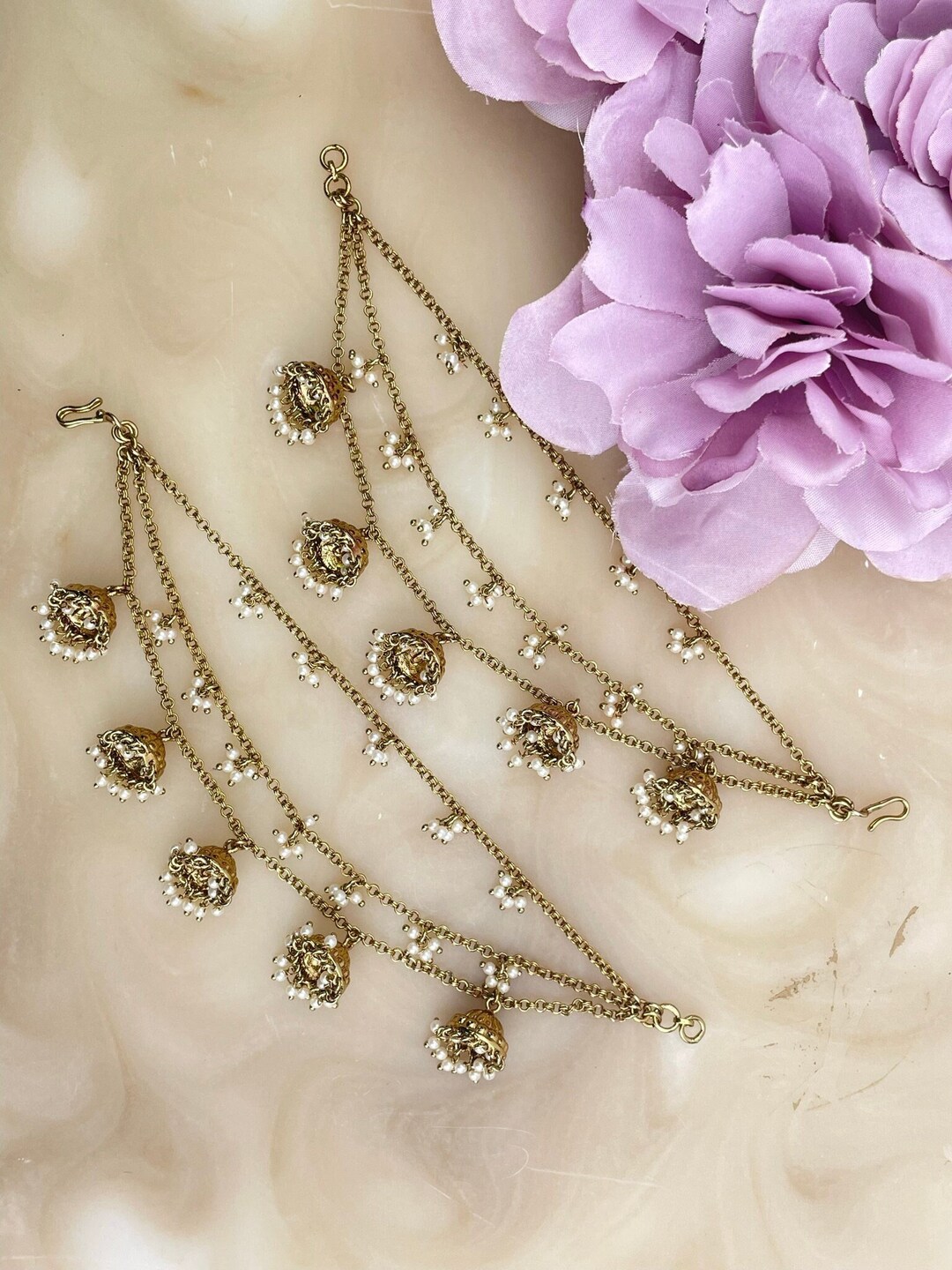 Gold & Pearl Small Jhumki Ear Chain/sahara- Indian Jewellery - Etsy