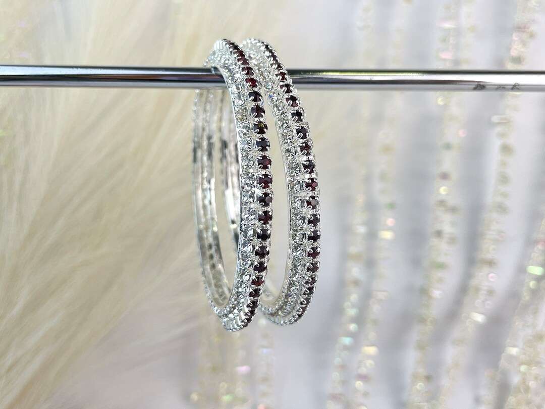 Maroon and Silver Crystal Pointed Kara Set of 2 - Indian Jewellery - Etsy