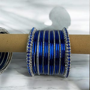 Chain Churi Royal Blue + Silver Crystal Bangle Set - Indian Jewellery ...