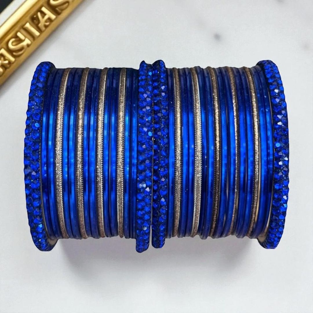 Royal Blue Crystal Bangle Set 38 Piece Indian Bridal Churi Set Deep ...