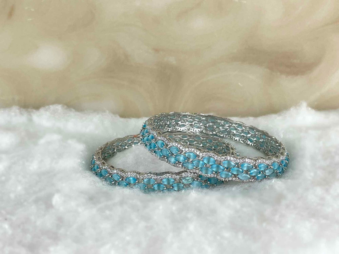 American Diamond Sky Blue & Silver Set of 2 Kara - Indian Jewellery - Etsy