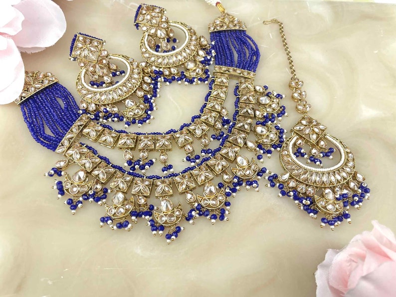 Royal Blue Gold Necklace Set - Indian Jewellery Set - Etsy