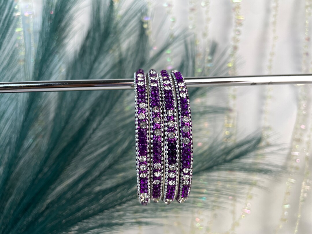 Antique Silver Pearl With Purple Stone Work Set of 4 Churi - Indian ...