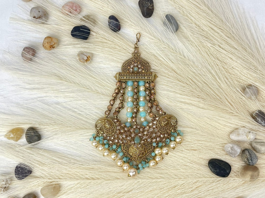 Sky Blue and Gold Pearl Pasa/ Jhumar - Indian Jewellery - Etsy