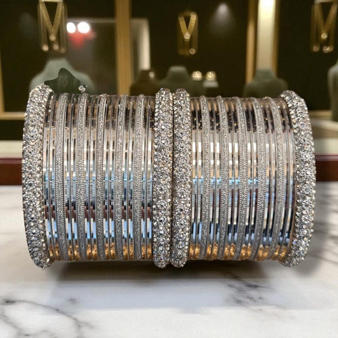 Silver Churi Bangle Set Indian Pakistani Bridal Jewelry Modern Wedding ...