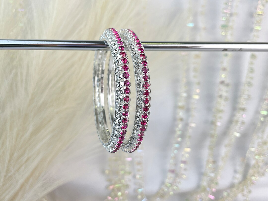 Rani and Silver Crystal Pointed Kara Set of 2 - Indian Jewellery - Etsy