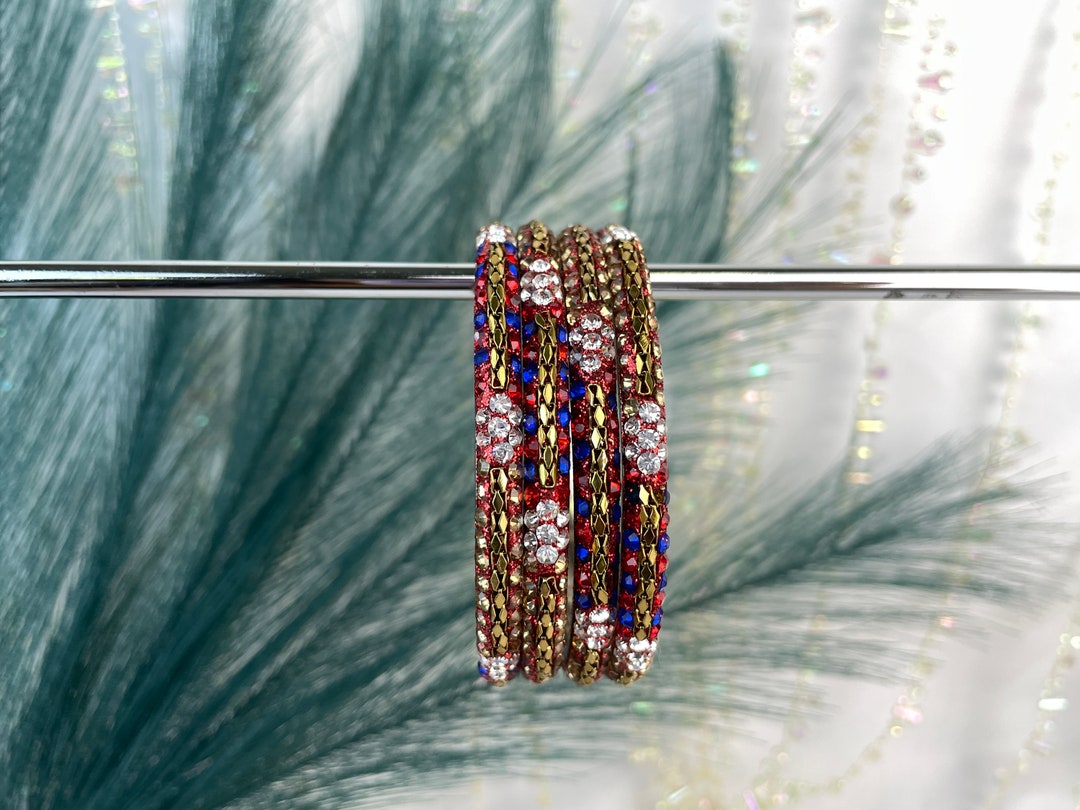 Antique Red and Blue Set of 4 Churi - Indian Jewellery - Etsy