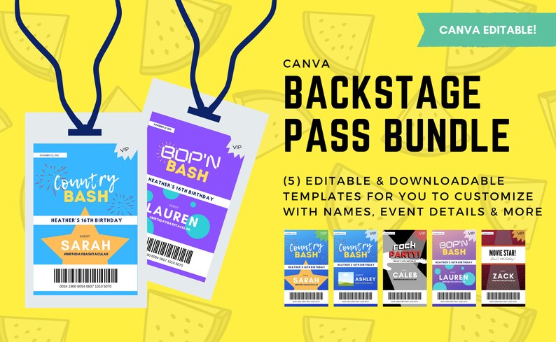 Backstage VIP Party Passes - Completely Customizable, All Access Badges ...