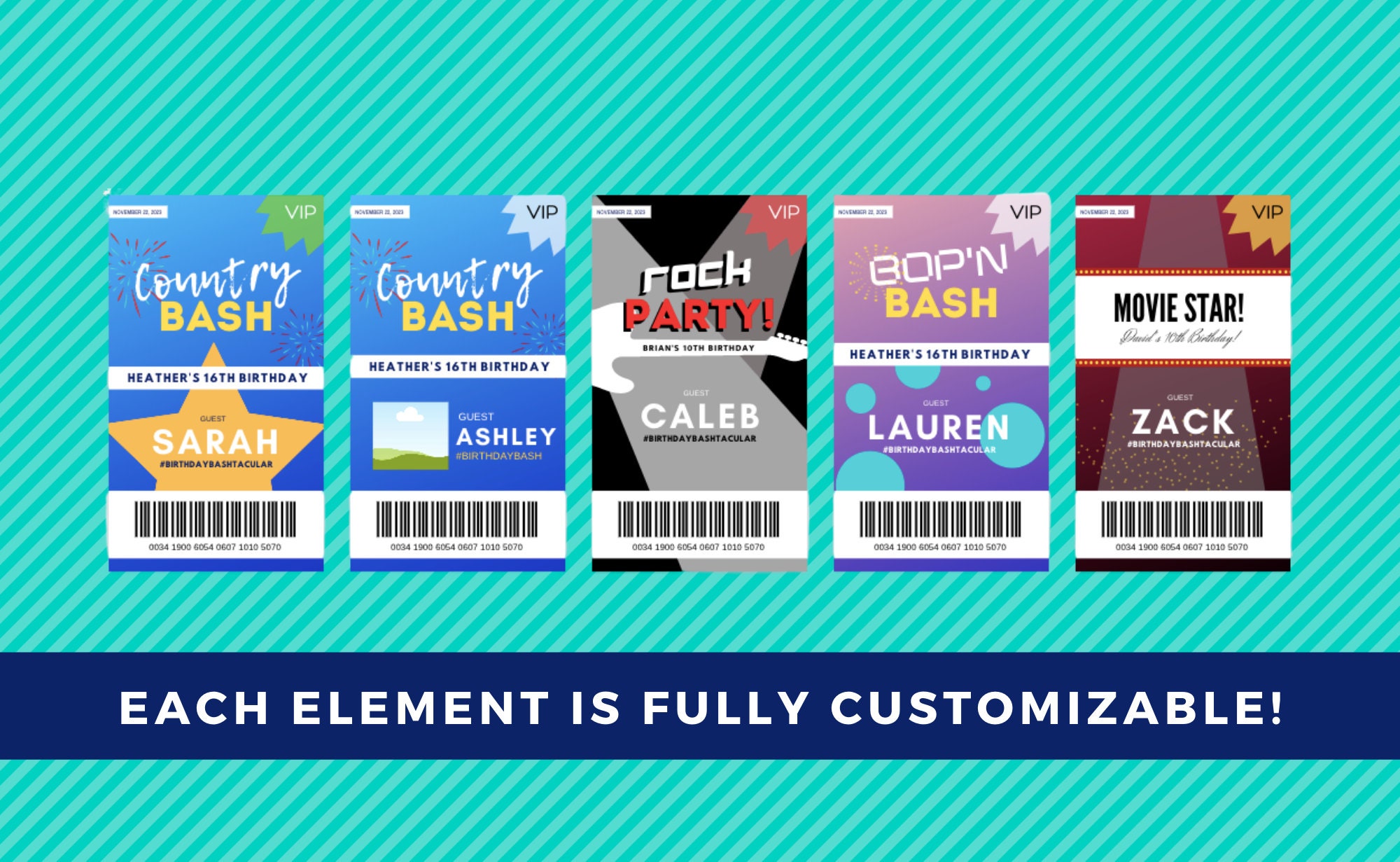 Backstage VIP Party Passes - Completely Customizable, All Access Badges ...