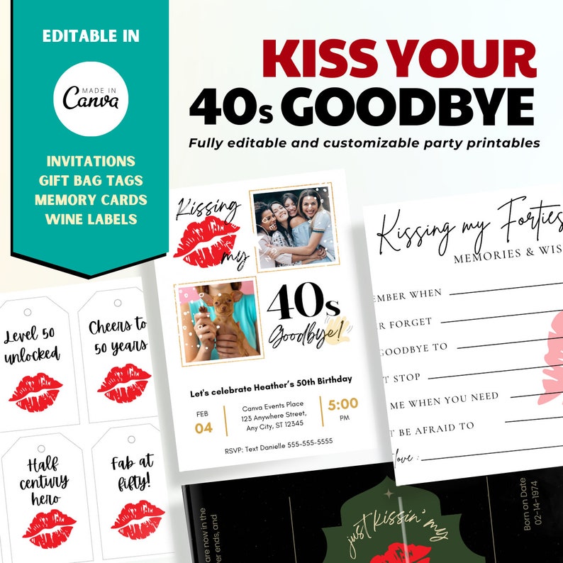 Kiss My 40s Goodbye Birthday Invitations and More | Completely ...